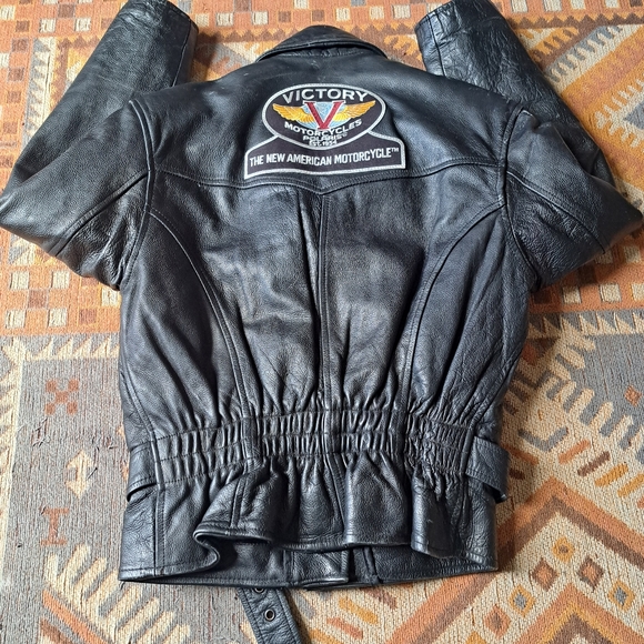 Victory | Jackets & Coats | Vtg Leather Moto Jacket Womens Large Black ...